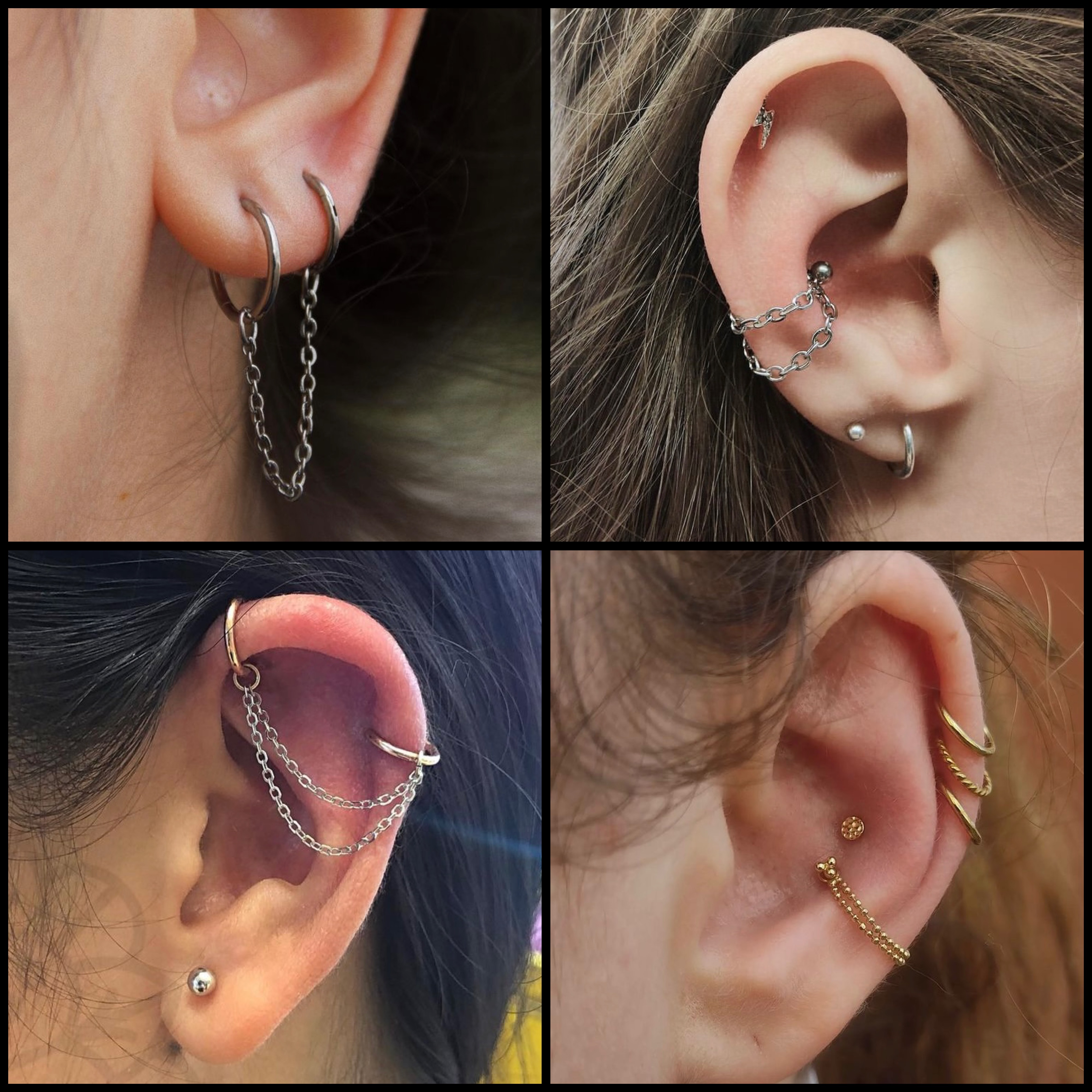 Piercing Connection Chain - Svart Moon & Stars (Dubbel)